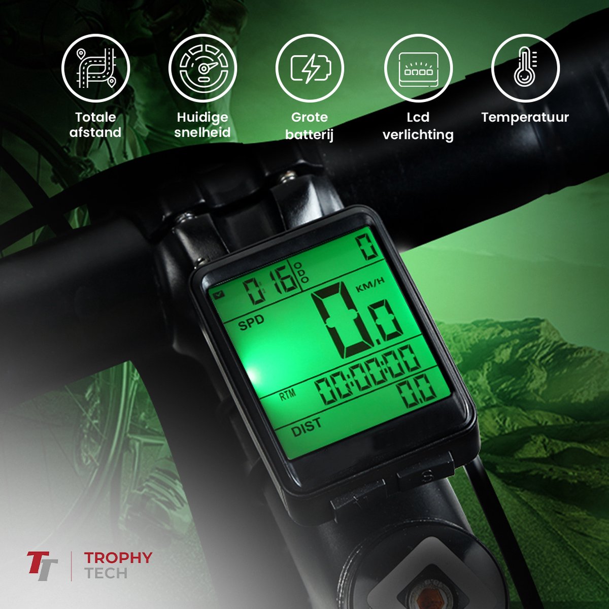 Trophy tech Draadloze Fietscomputer - 17 Functies - NL Handleiding - Fietscomputer... | bol