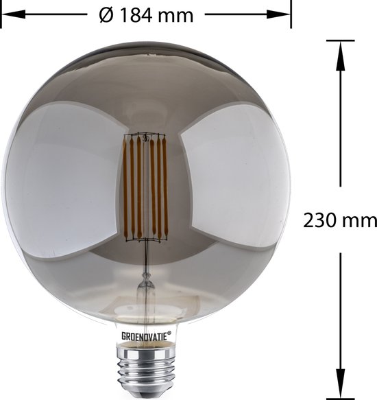 Groenovatie Led Filament G180 E27 Fitting Smoke Globelamp 8w