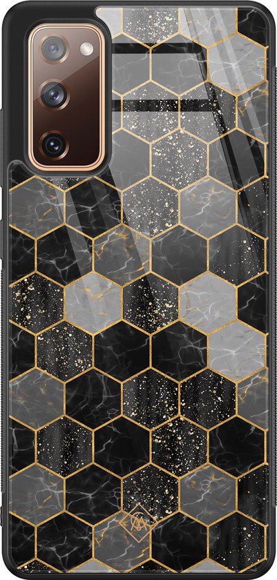 Samsung Galaxy S20 FE hoesje glas - Hexagons zwart - Zwart - Hard Case - Casimoda | bol.com