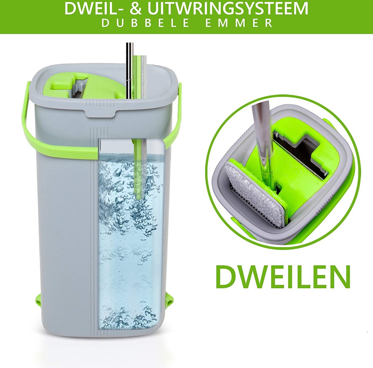 EasyGleam Dweil en Emmer Set. Microvezel Platte Dweil met ...