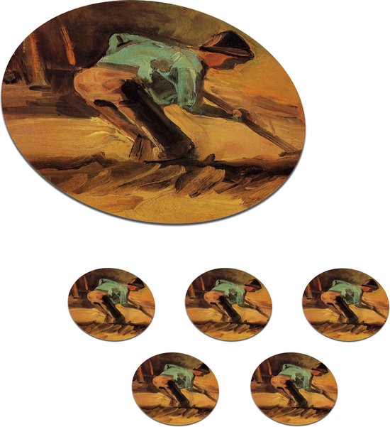 Onderzetters voor glazen - Rond - Man stooping with stick or spade ...