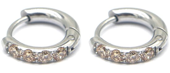 Oorringen met Zirkonia - RVS - 12 mm - Zilverkleurig en Champagne | bol