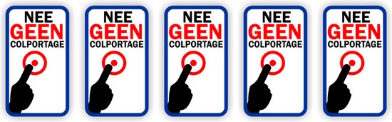 Geen colportage sticker set van 5 stickers 5 x 8.5 cm per stuk | bol