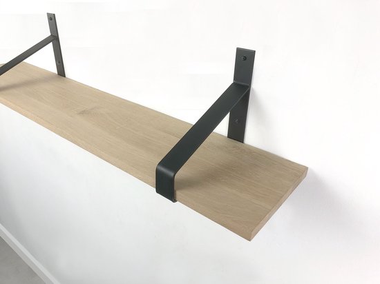 Eiken wandplank 150 x 30 cm 18mm inclusief zwarte plankdragers ...