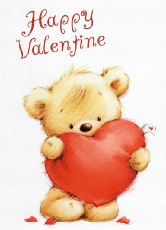 Happy Valentine! Een schattige beer die een groot hart vasthoudt. Naast ...
