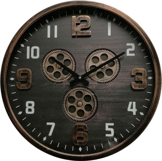 Gear Clock 3 Wheel Bronze Dia46*6cm Glass Cover | bol.com