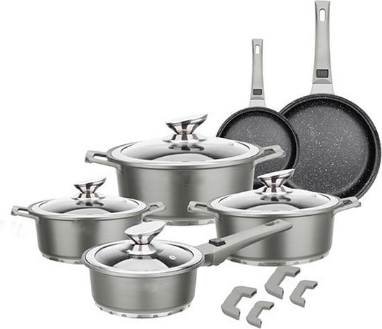 Royal Swiss - Luxe Pannenset - 14-delige - Marmeren coating - Inductie ...