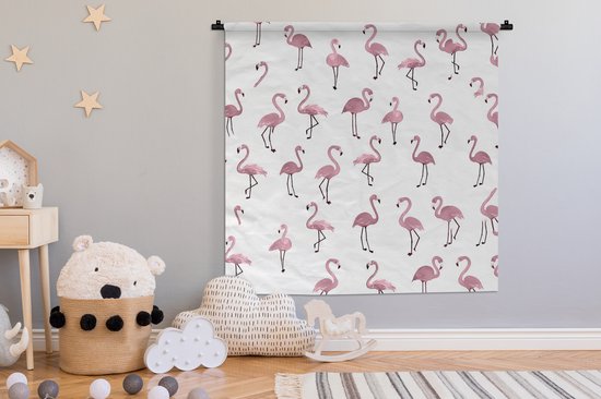 Tenture murale - Tissu mural - Flamingo rose - Rose - Motifs - dessin ...