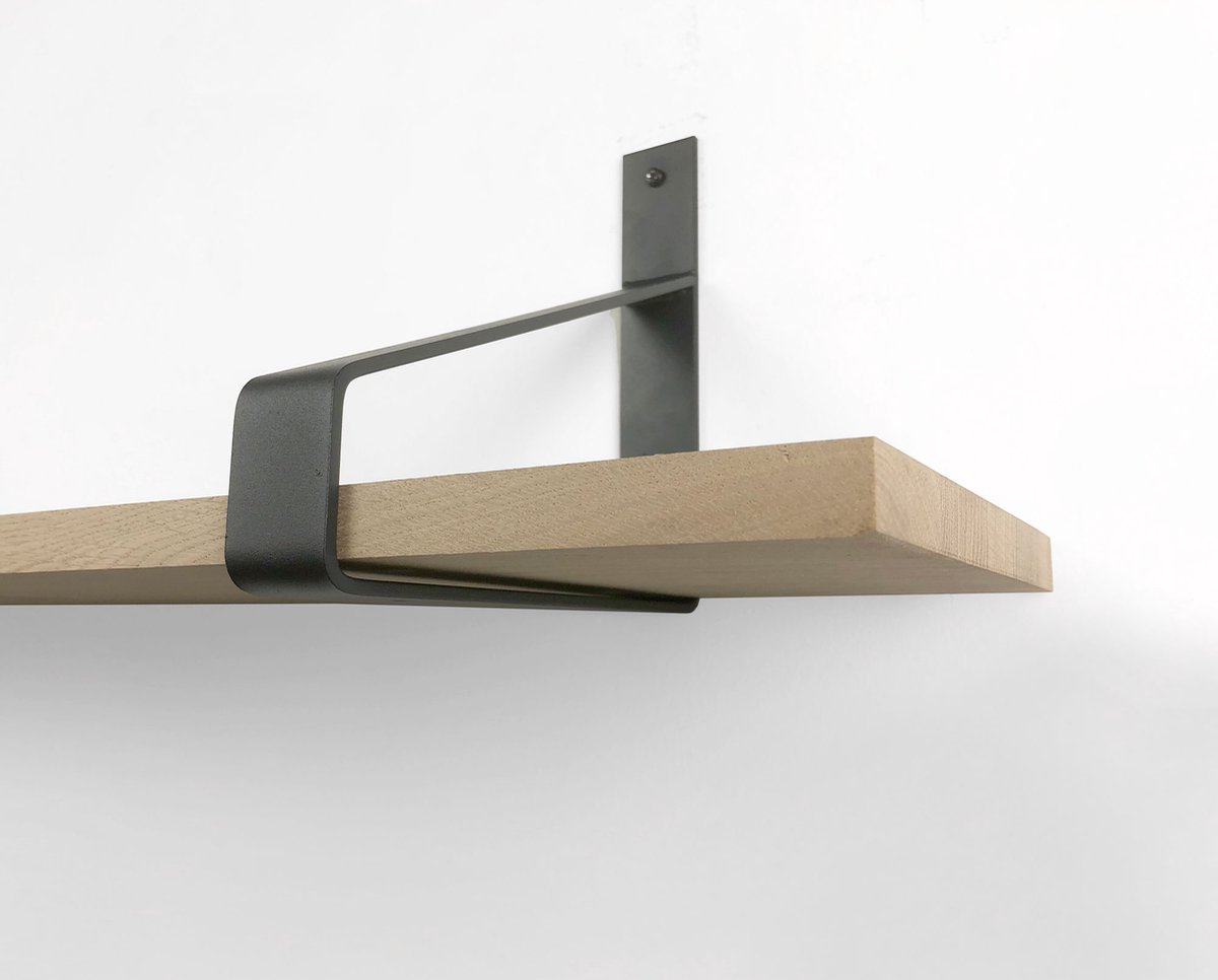 Eiken wandplank 150 x 20 cm 18mm inclusief zwarte plankdragers ...