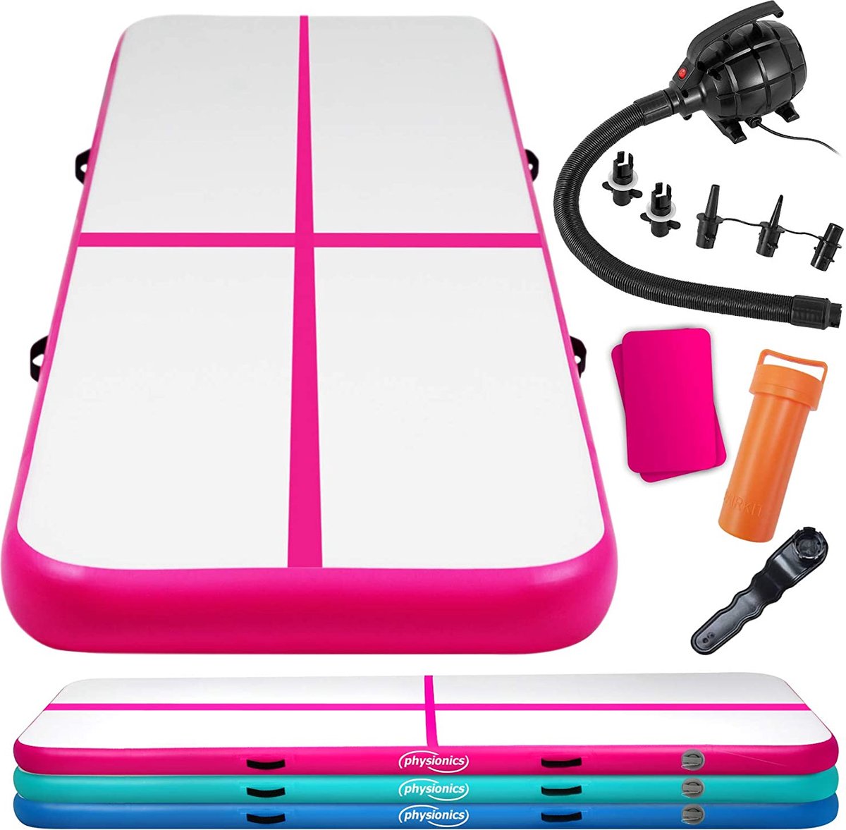 Opblaasbare PVC gym mat, Roze, 6 meter, met elektrische luchtpomp ...