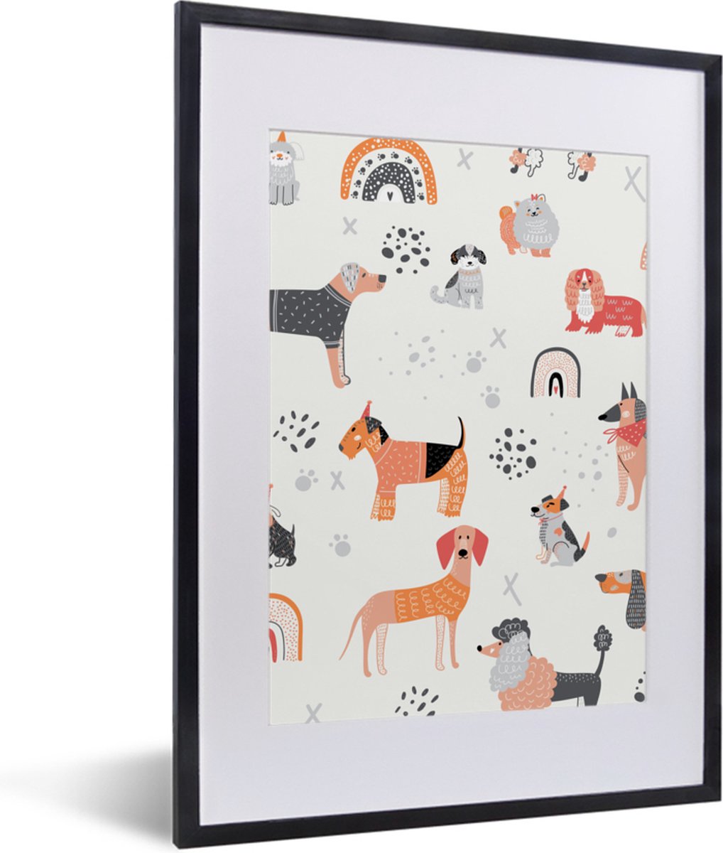 Fotolijst incl. Poster - Honden tekening met verschillende soorten ...