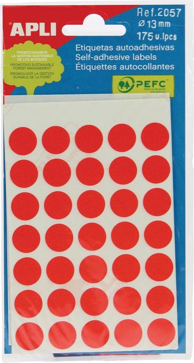 Apli ronde etiketten in etui diameter 13 mm, rood, 175 stuks, 35 per ...