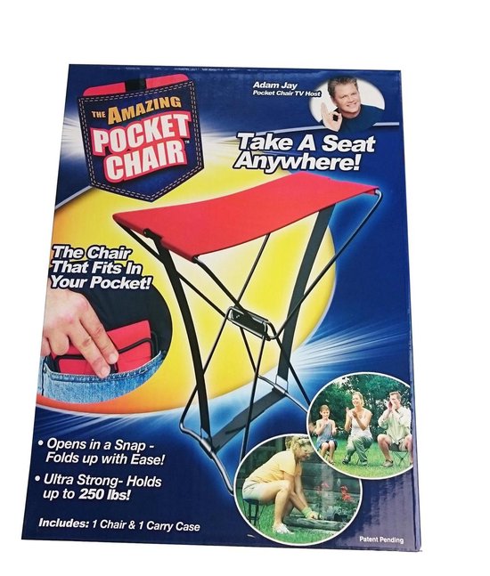 The amazing POCKET CHAIR. Compact opvouwbaar stevig stoeltje voor ...