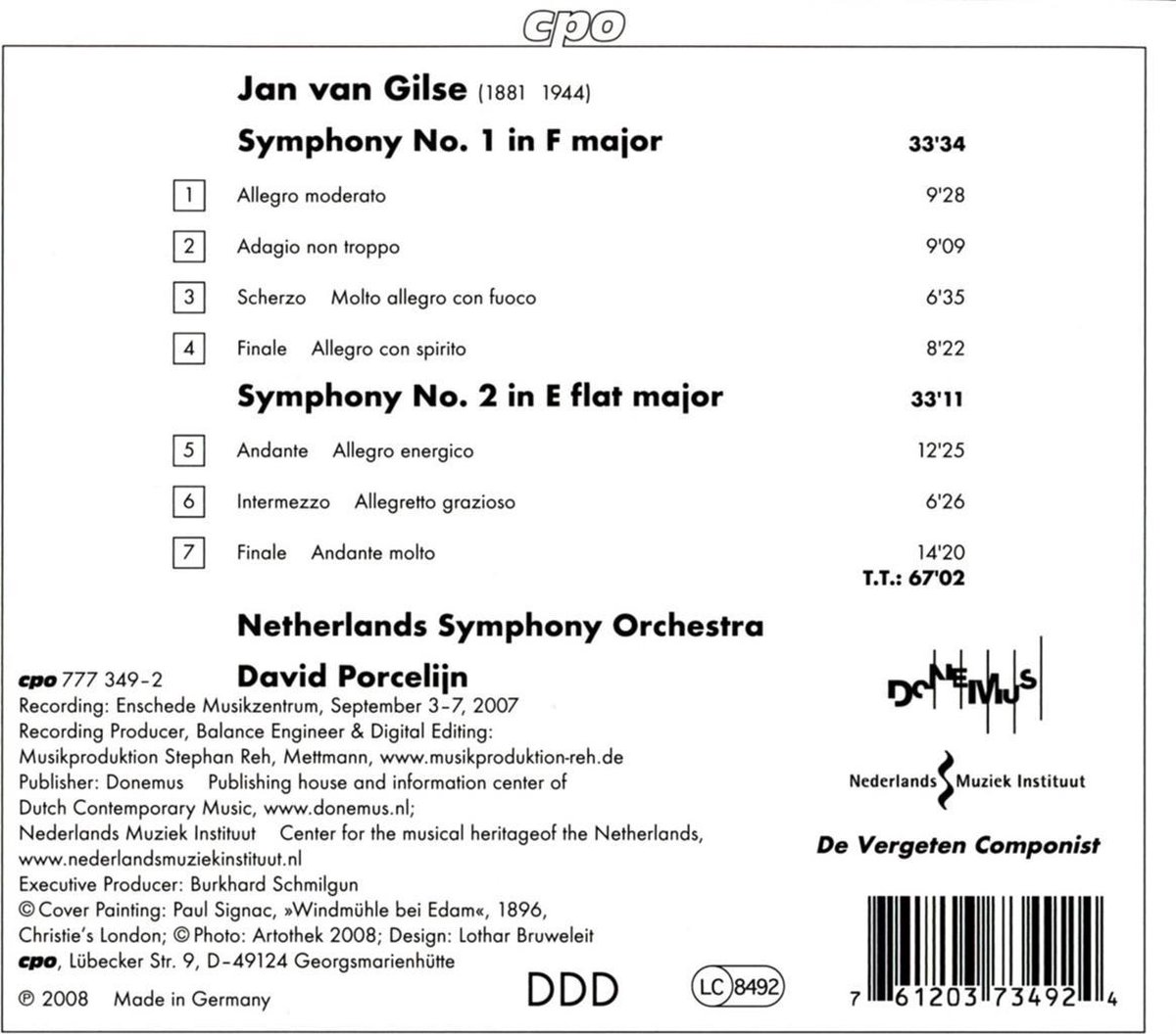 Jan Van Gilse: Symphonies 1 & 2, David Porcelijn | CD (album) | Muziek ...