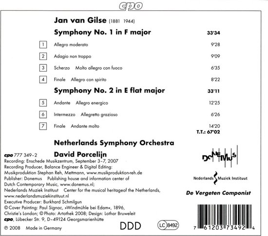 Jan van Gilse (1881-1944) Symfonieën 1 & 2, David Porcelijn | Muziek | bol