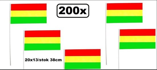 200x Papieren vlaggetjes rood/geel/groen op stokje | bol.com