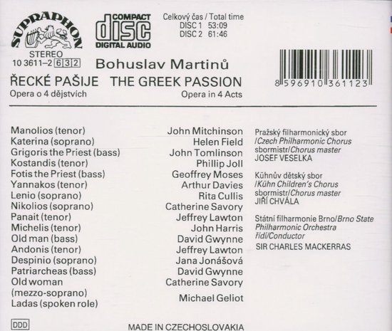Martinu: The Greek Passion / Mackerras, Mitchinson, Field, B. Martinu ...