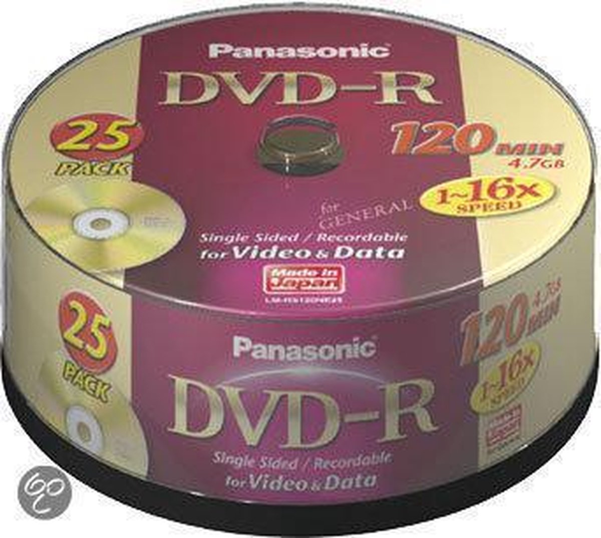 Panasonic DVD-R 120min/4,7GB 16x 25 stuks op spindel | bol.com