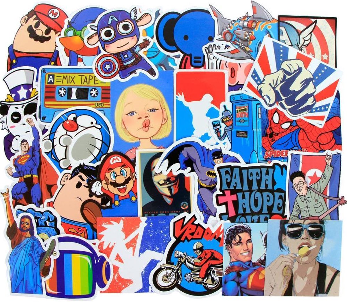 Random sticker mix met 50 blauwe stickers - oa Superhelden, Cartoons ...