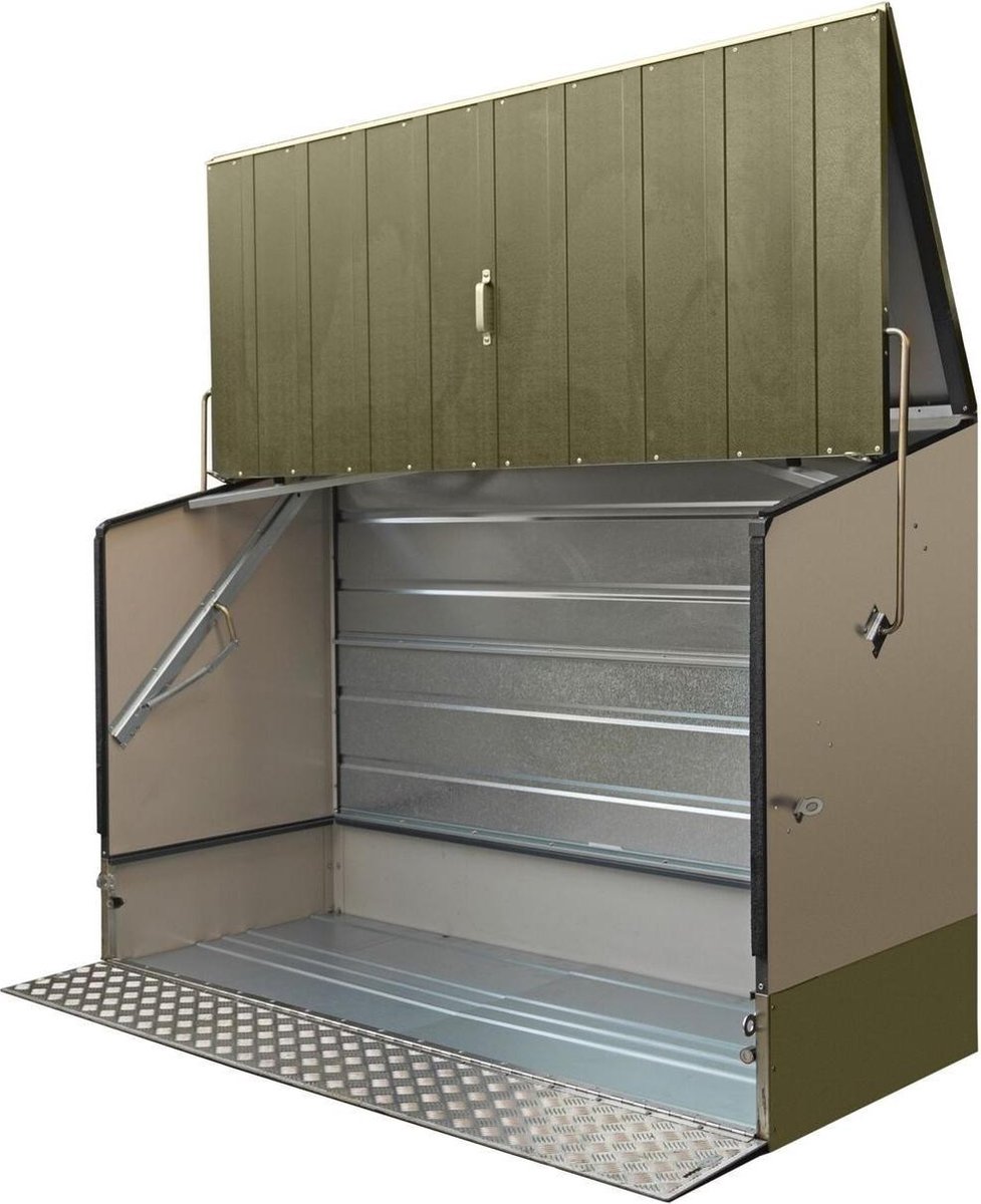 Trimetals metalen fietsenberging Olive&Moorland groen met opklaprand ...