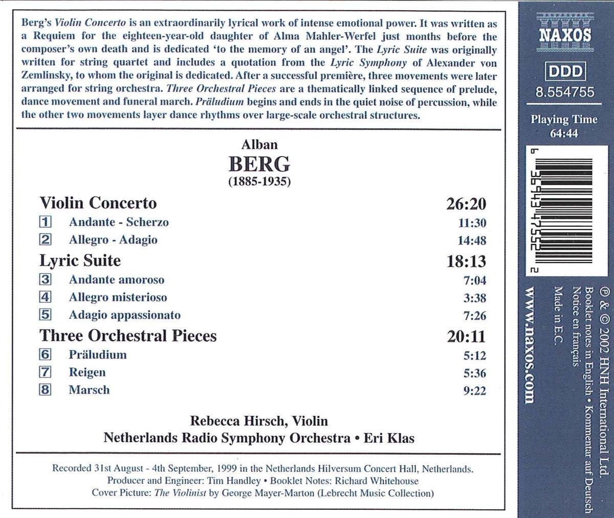 Violin Concerto / Lyric Suite / 3 Orchestra Pieces, Eri Klas | CD (album) | Muziek | bol.com