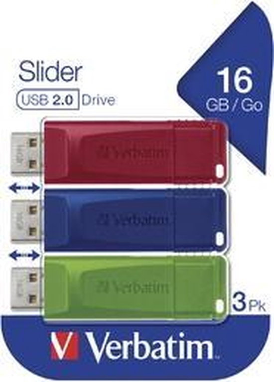 Verbatim Slider USB-stick 16 GB USB 2.0 Rood, Blauw, Groen 49326 | bol.com