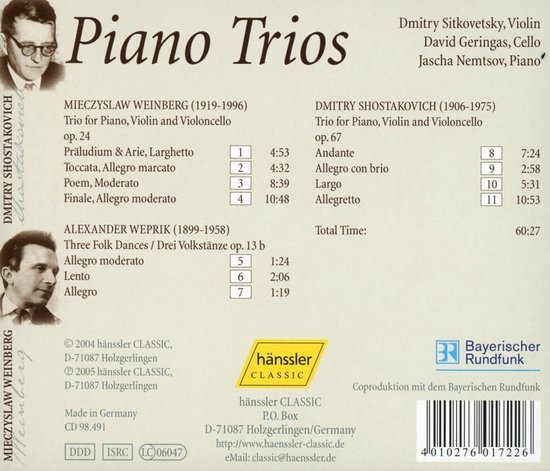 Dmitry Sitkovetsky, David Geringas, Jascha Nemtsov - Piano Trios (CD), Nemtsov | Muziek | bol