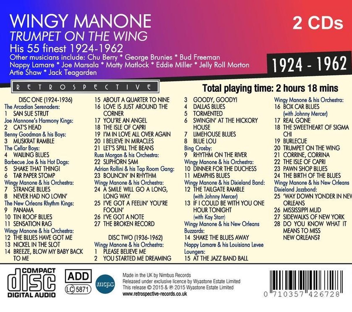 Wingy Manone - Trumpet On The Wing (2 CD), Wingy Manone | CD (album) | Muziek | bol.com