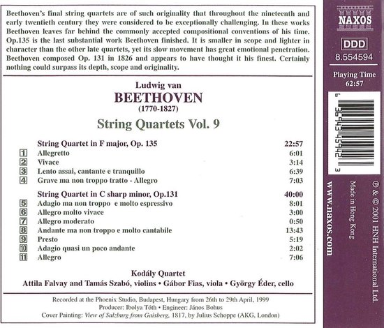 Beethoven: Complete String Quartets Vol 9 - Op 135 & 131 / Kodaly Quartet, Kodaly... | bol.com