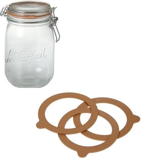 Weckpotten/inmaakpotten met klepdeksel 1L en 10 inmaakringen | bol.com