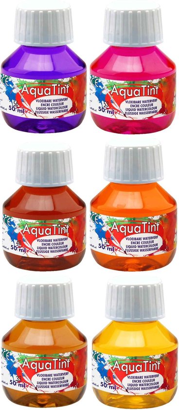 Aqua Tint Verf - Aquarelverf - 6 Kleuren - Gebruiksklaar - 6 x 50ml | bol