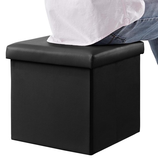 Opvouwbare opberg poef - kunstleer - maat L - zwart | bol