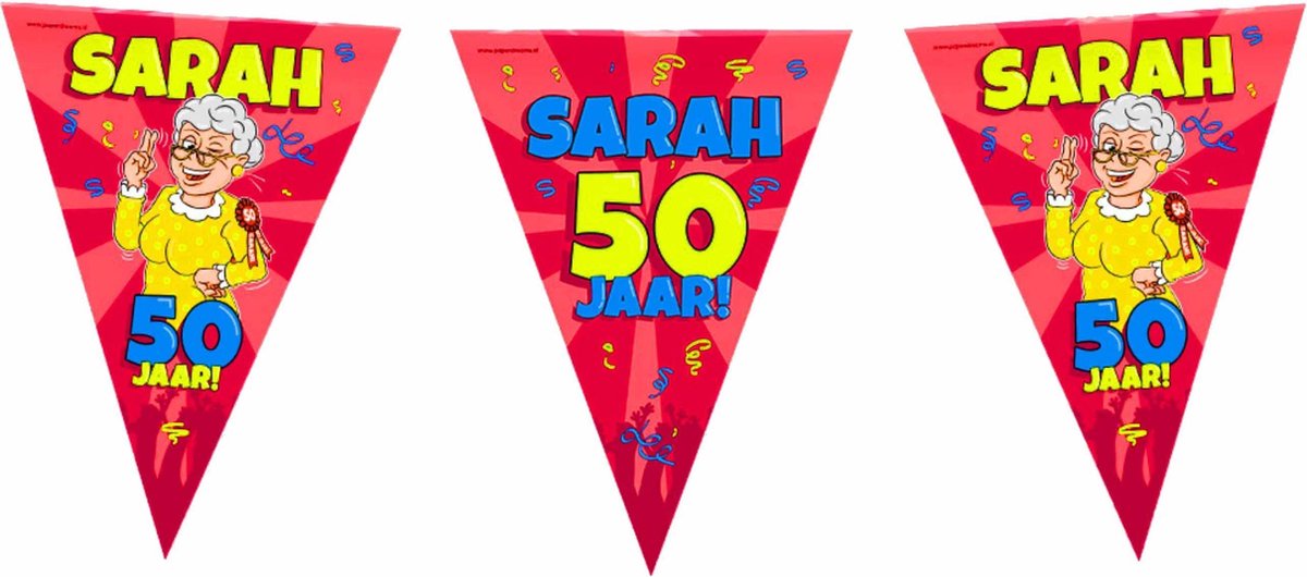 50 Sarah party vlaggenlijn 10 meter - 50 jaar verjaardag feestartikelen ...