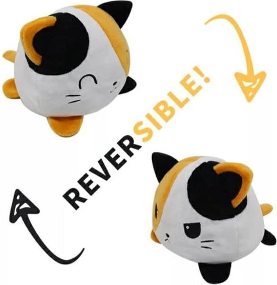 Kat Knuffel - Zwart - Wit - Bruin - Mood Knuffel - Blij en Boos - Kat ...