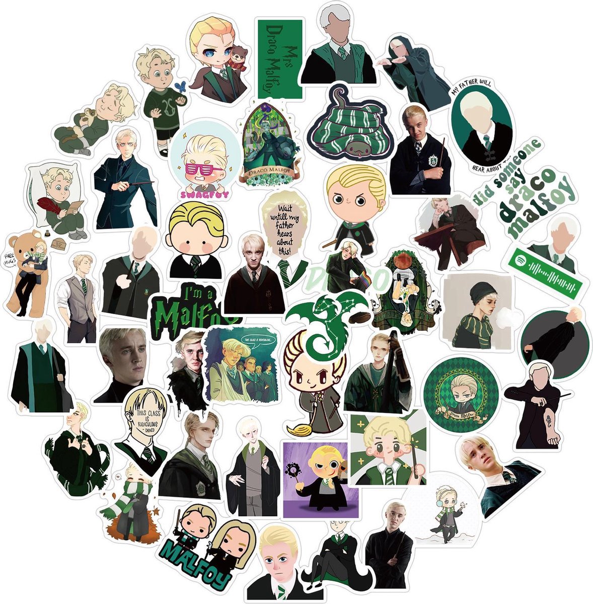 Draco Malfoy sticker mix - 50 stuks - HP Draco Malfidus stickers voor ...