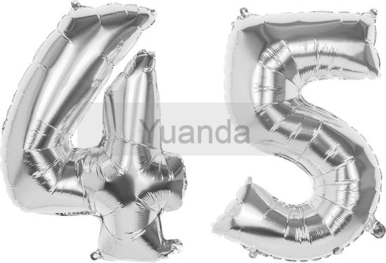 45 Jaar Folie Ballonnen Zilver- Happy Birthday - Foil Balloon - Versiering -... | bol.com