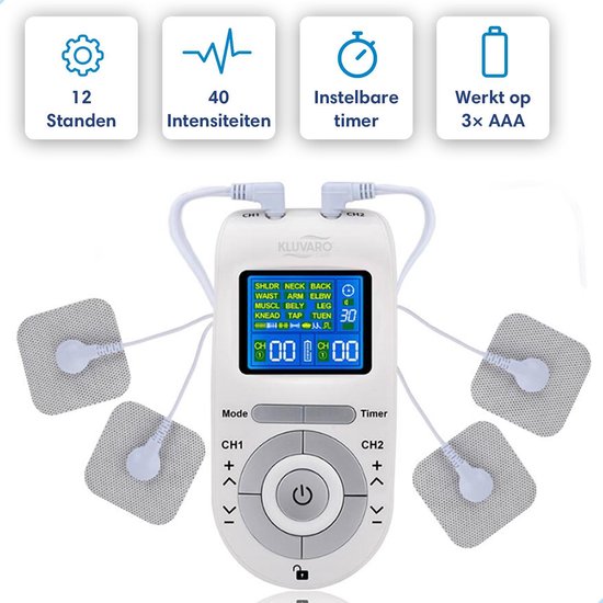 Kluvaro Tens Apparaat - EMS trainer - Spierstimulator - 12 programma’s ...