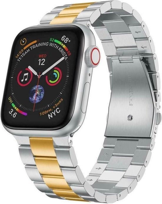 Zilver en goud Apple Watch Series 1, 2, 3, 4, 5, 6 en SE smartwatch ...