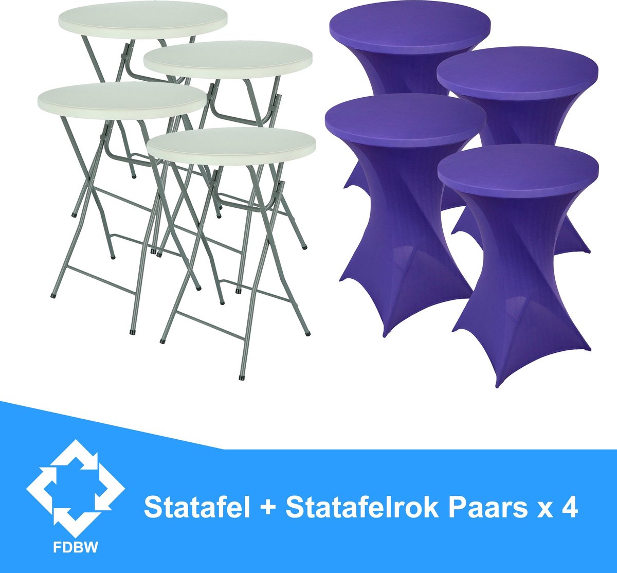 Statafel x 4 + Paars Statafelrok x 4 – 80 cm Dia x 110 cm hoog – Cocktailtafel – Hoge... | bol.com