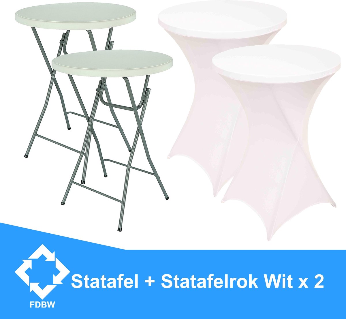 Statafel x 2 + Wit Statafelrok x 2 – 80 cm Dia x 110 cm hoog – Cocktailtafel – Hoge... | bol
