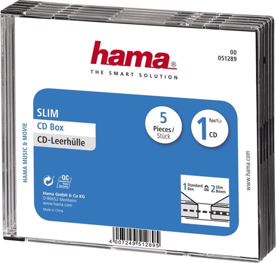 Hama CD box slim 5-pack transparant/zwart | bol