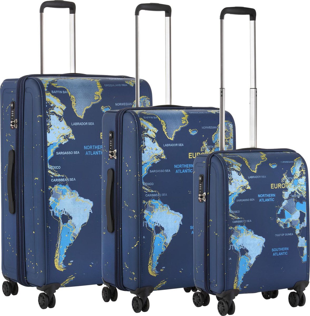 TravelZ Hybrid World Map Kofferset – Trolleyset 3-delig met TSA-slot ...