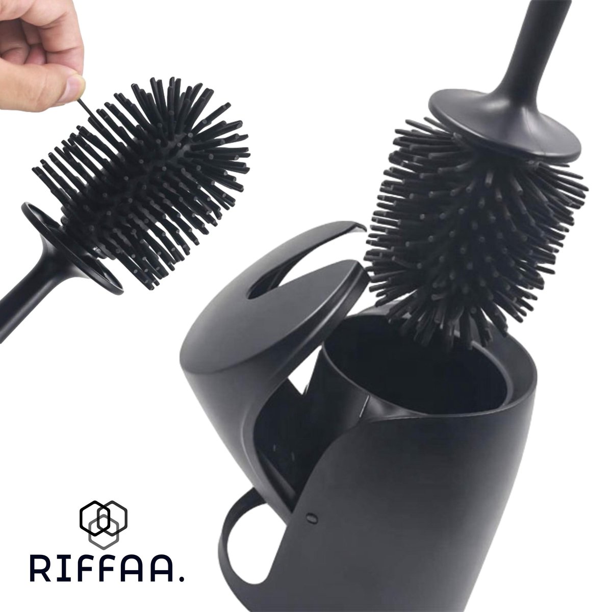 WC borstel Zwart - Toiletborstel met Houder Vrijstaand – Siliconen WC ...