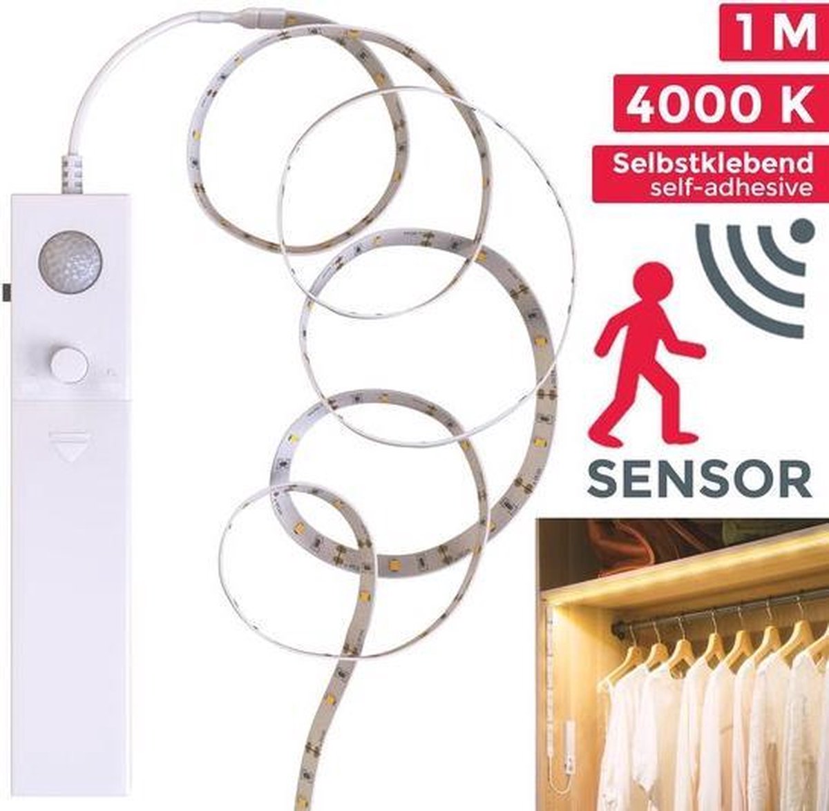 Flexibele Led strip met Sensor - 1 Meter - Draadloos - Warm Wit - Met ...