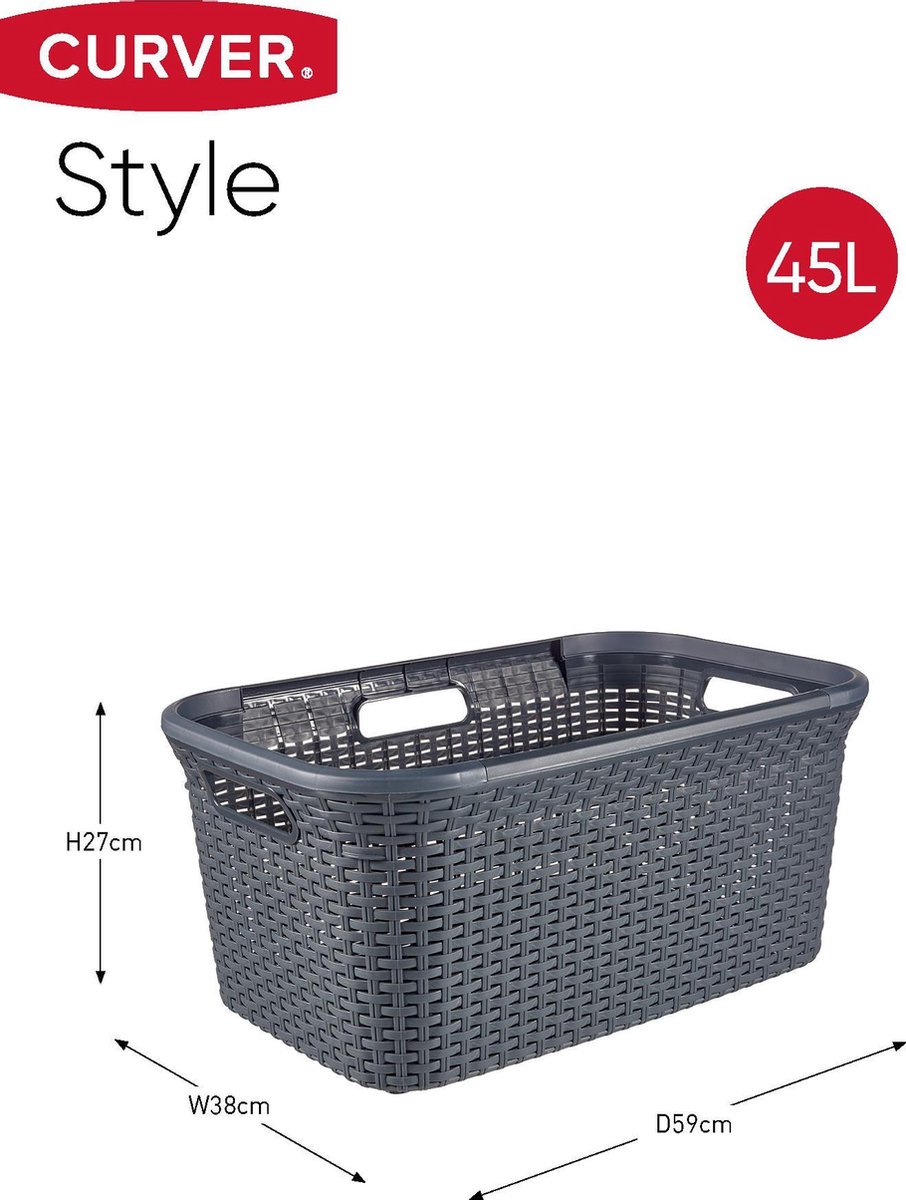 Curver Style Wasmand met deksel 40L + Wasmand 45L - Antraciet | bol.com
