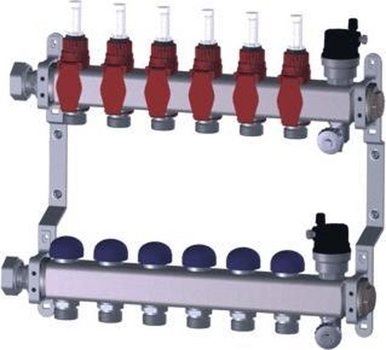 RVS verdeler voorgemonteerd incl. debietmeter & aut. ontl. 9 gr. | bol