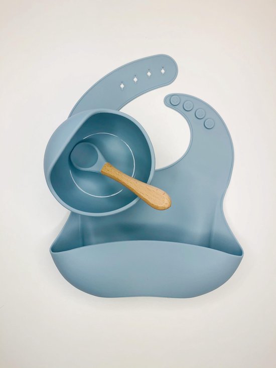 Siliconen babyvoeding sets (Blauw), babyvoeding siliconen slabbetje ...