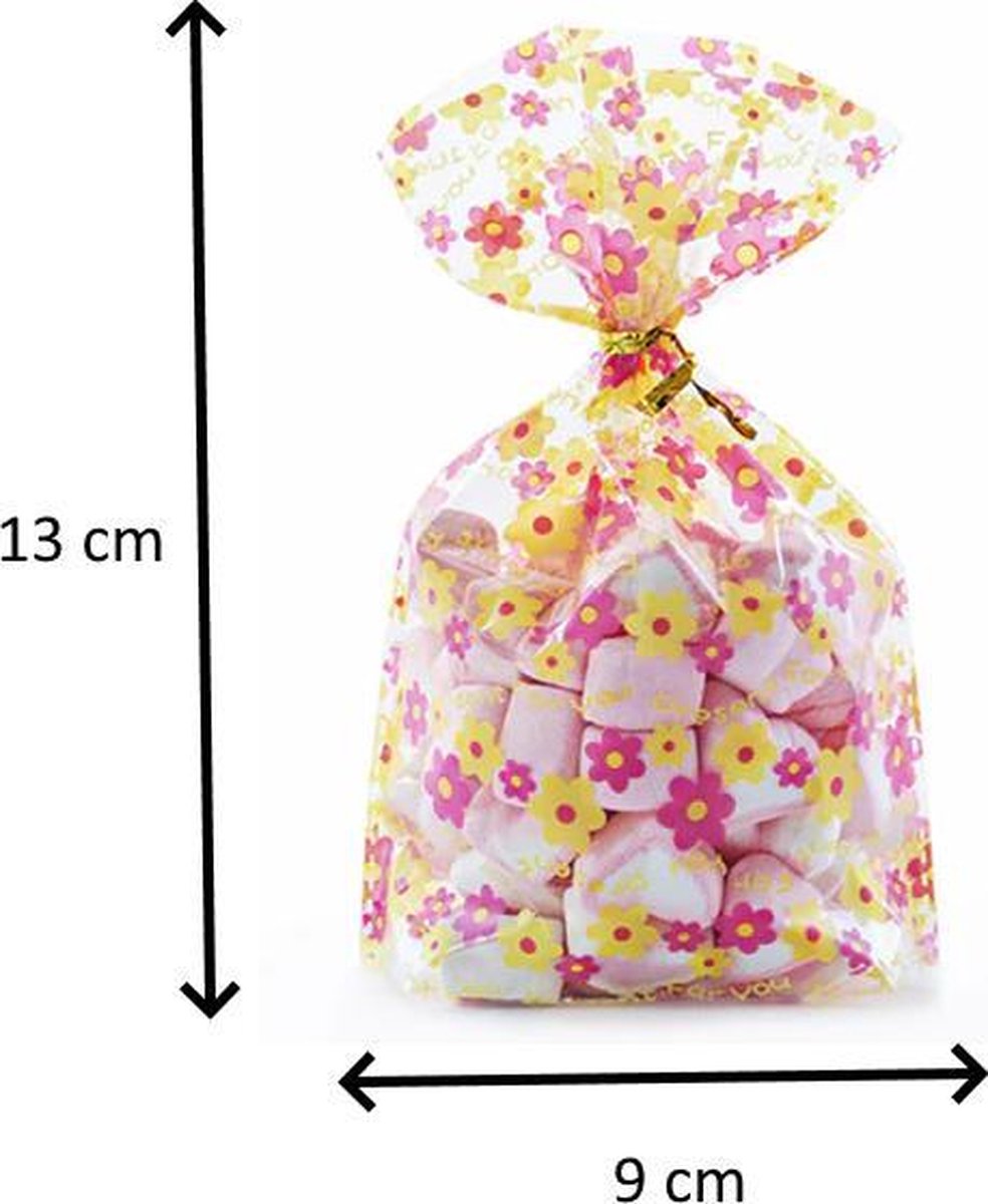 50 x Kleine Uitdeelzakjes Bloemen - uitdeelcadeau - Transparante zakjes ...