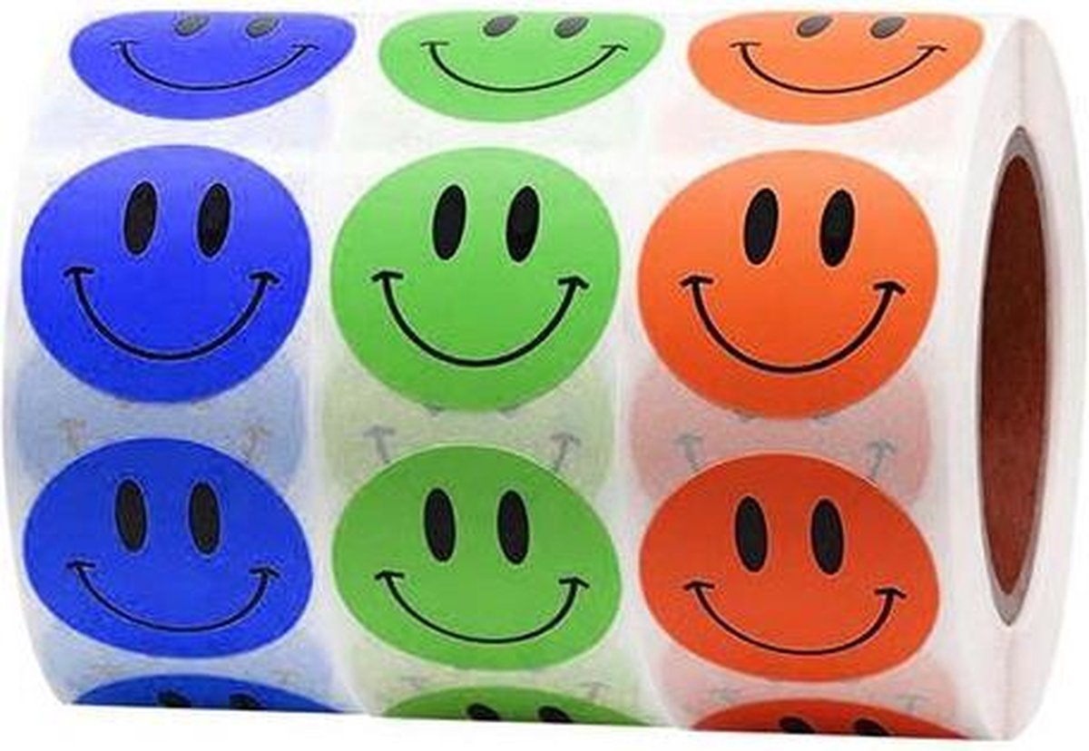 4 rollen stickers = 2000 stickertjes smiley geel - blauw - oranje ...