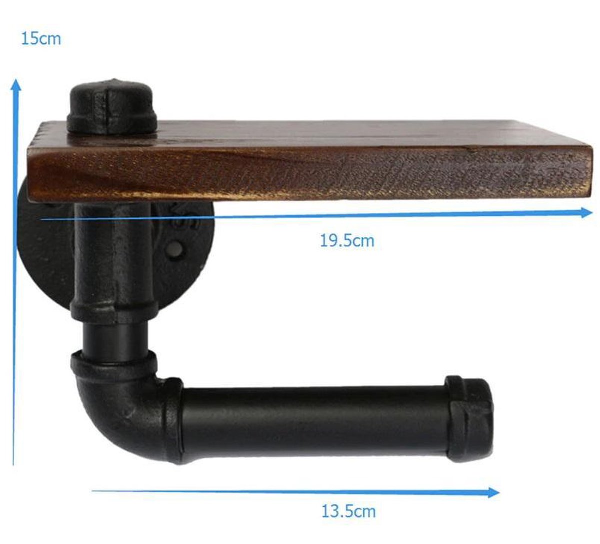 Industriële Toiletrolhouder | Hout en Staal | Zwart Metaal | toilet ...